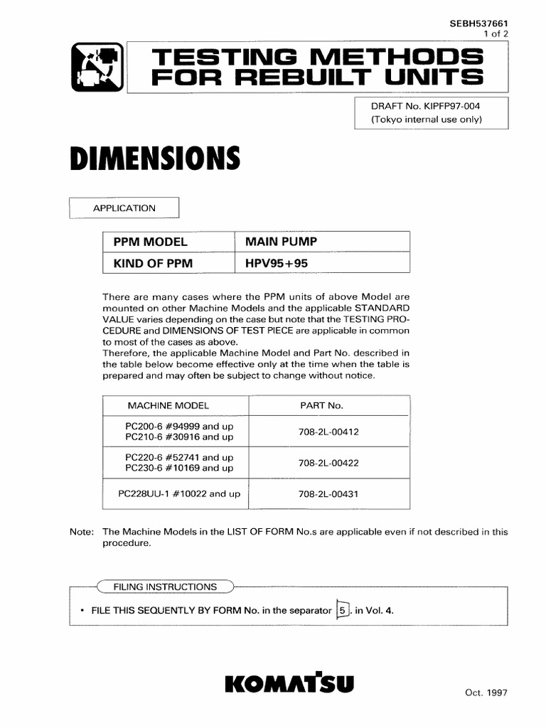 Pc200-6 Main Pump Dimension (94999 Up) Sebh537661 - 10650 | PDF