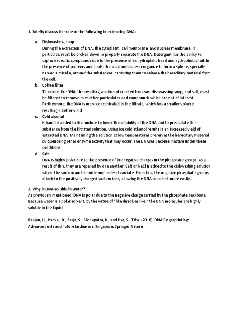 Briefly Discuss The Role of The Following in Extracting DNA: A ...