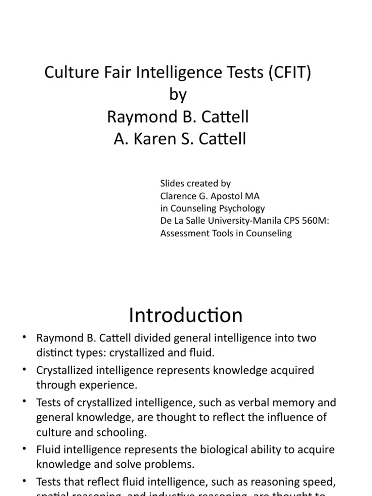 Culture Fair Intelligence Test (CFIT) Manual | PDF | Intelligence ...