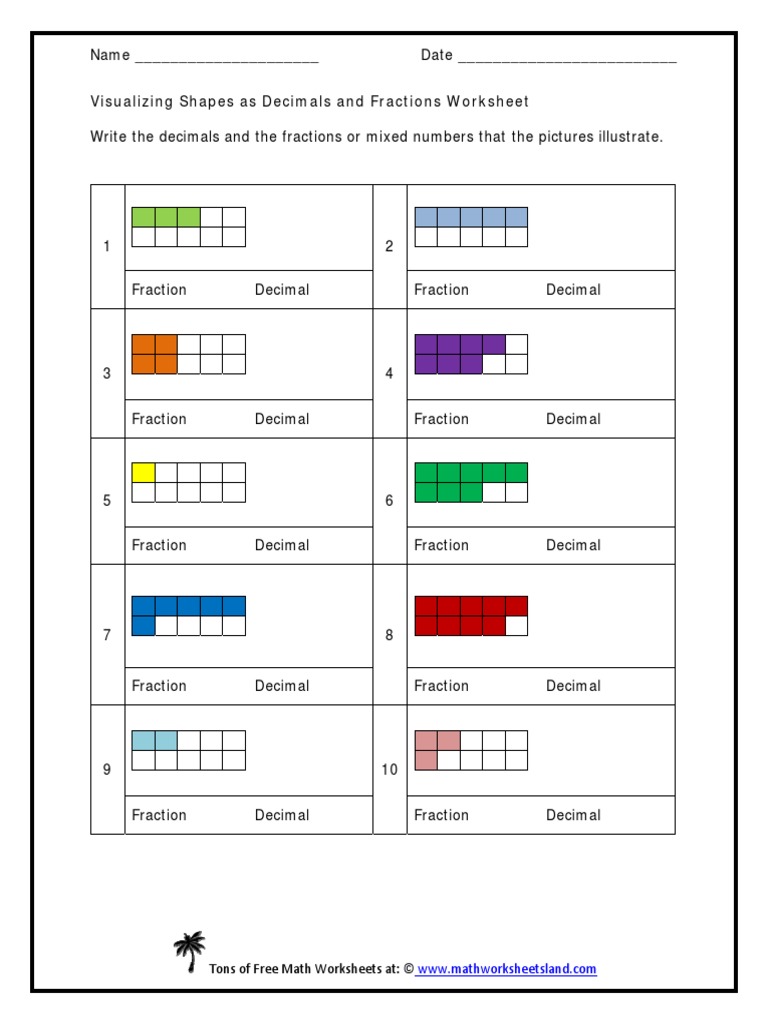 Visualizing Shapes As Decimals and Fractions Worksheet | PDF