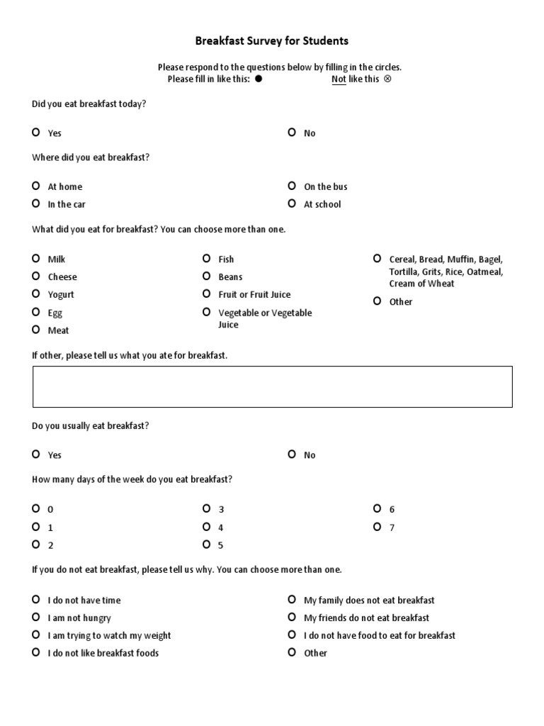 Breakfast Survey | PDF | Cuisine | Eating Behaviors Of Humans