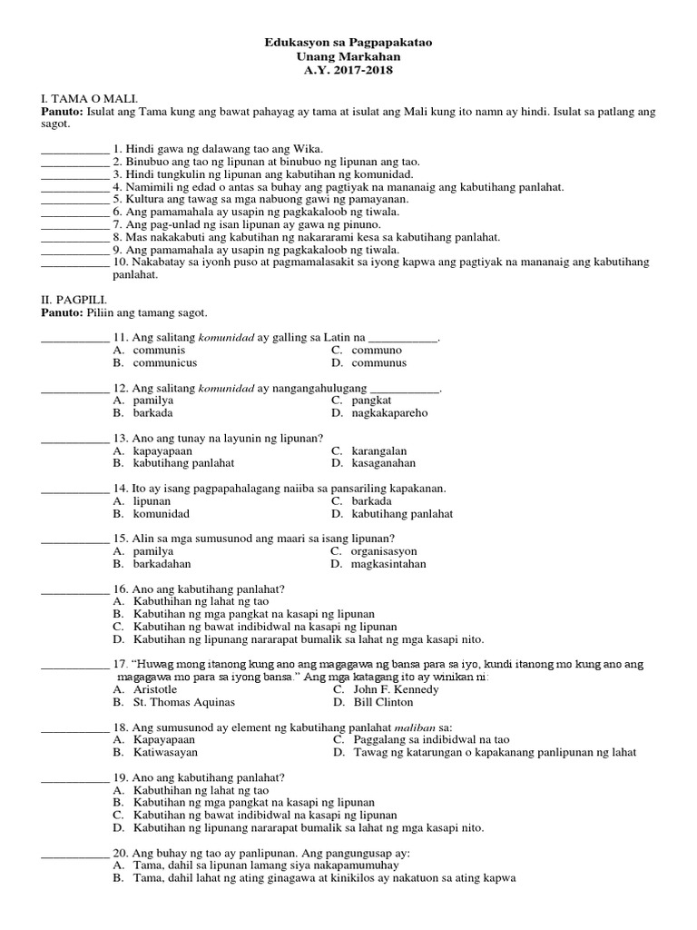 Edukasyon Sa Pagpapakatao | PDF