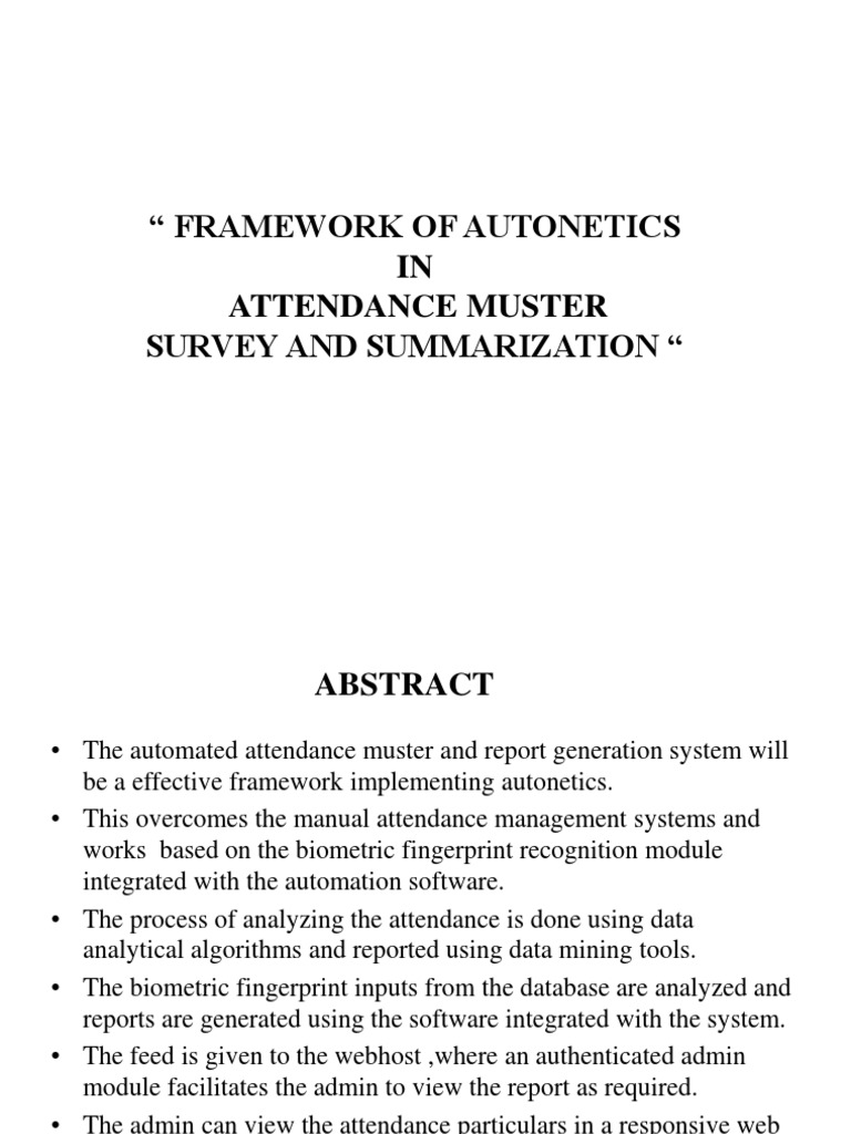 Framework of Autonetics IN Attendance Muster Survey and Summarization ...