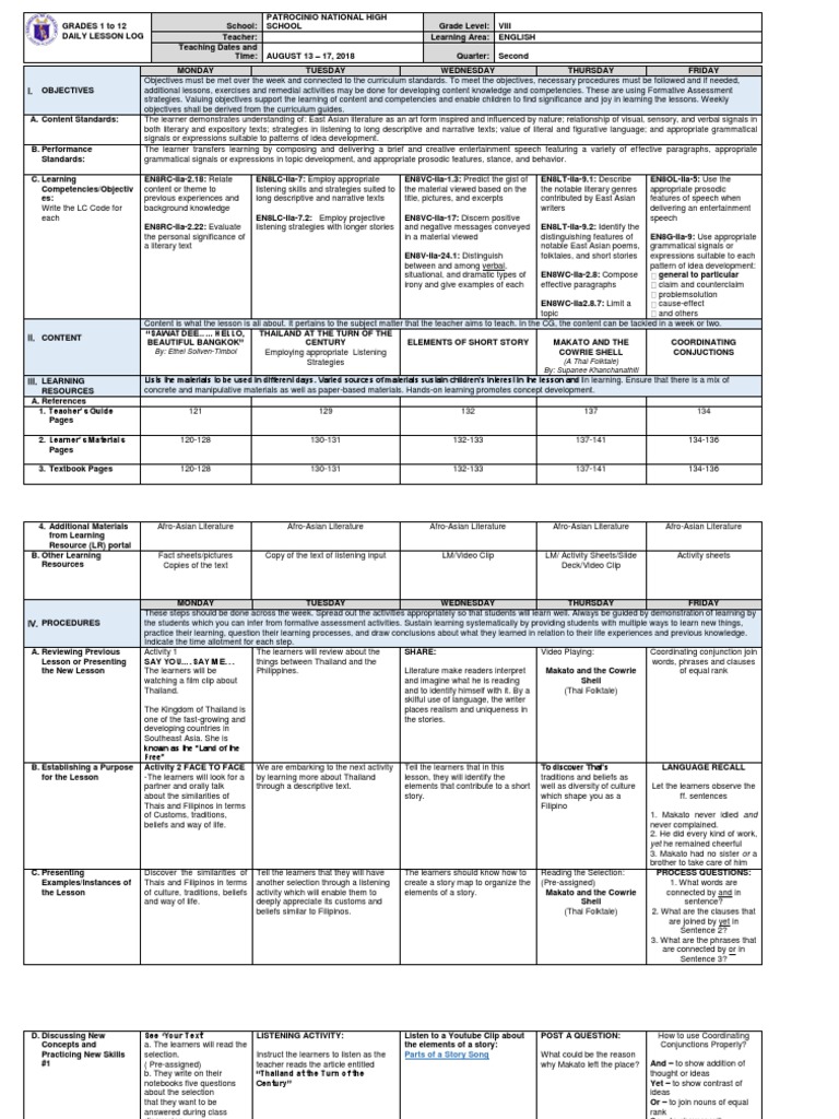 English Grade 8 Merged Competencies Second Quarter W1 | PDF ...