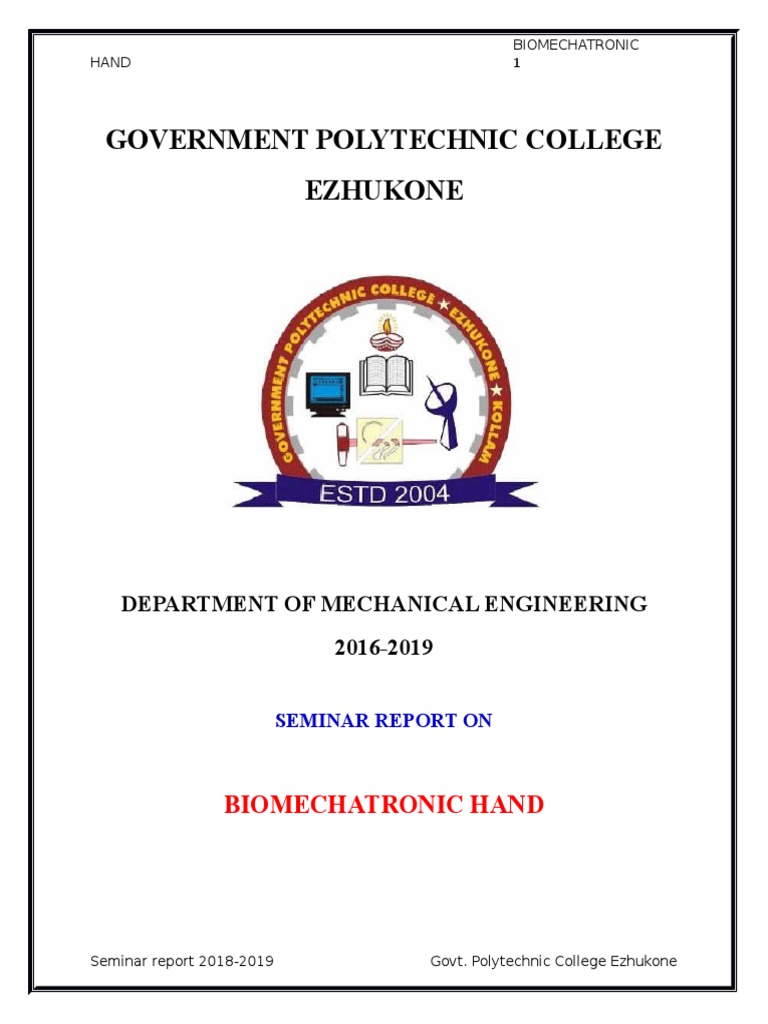 Government Polytechnic College Ezhukone: Biomechatronic Hand | PDF ...