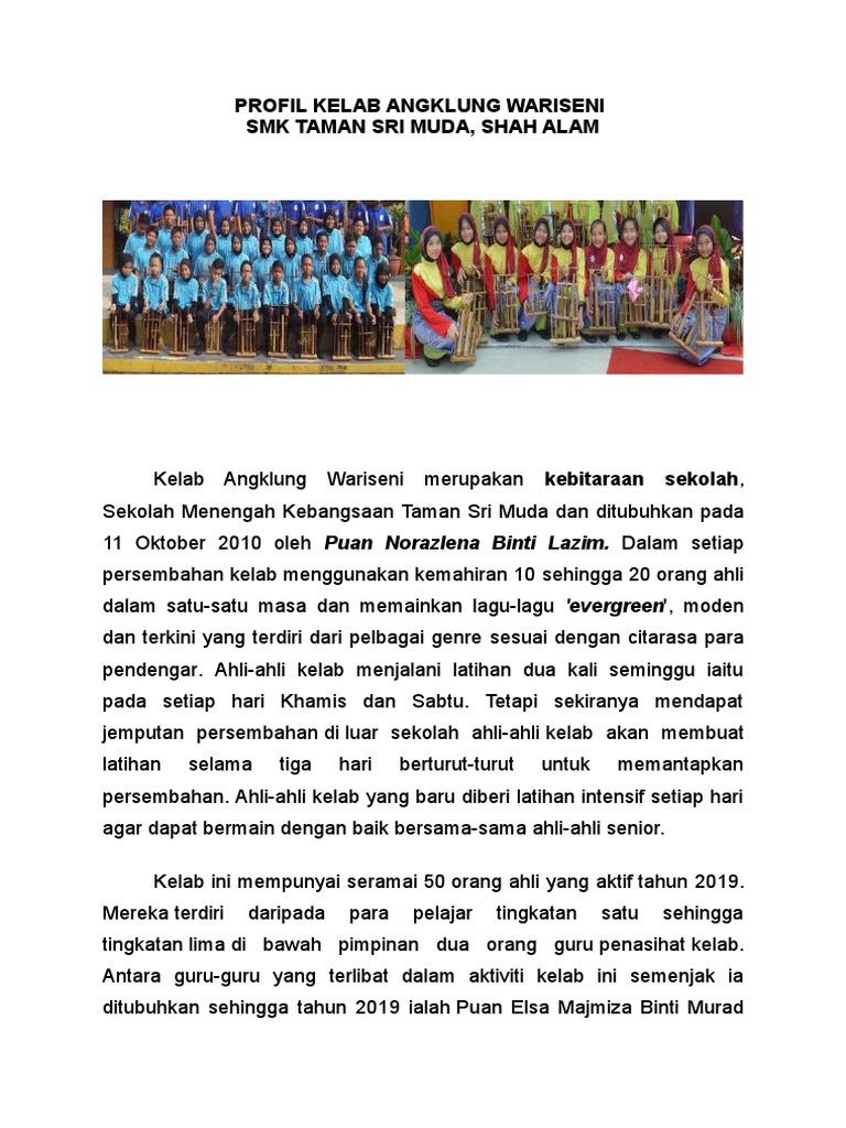 Profil Kelab Angklung Wariseni | PDF
