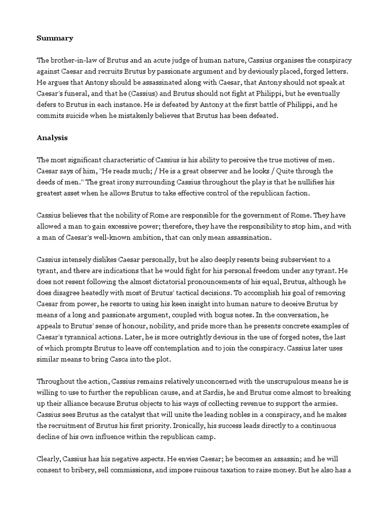 Cassius - Character Sketch | PDF | Augustus | Mark Antony