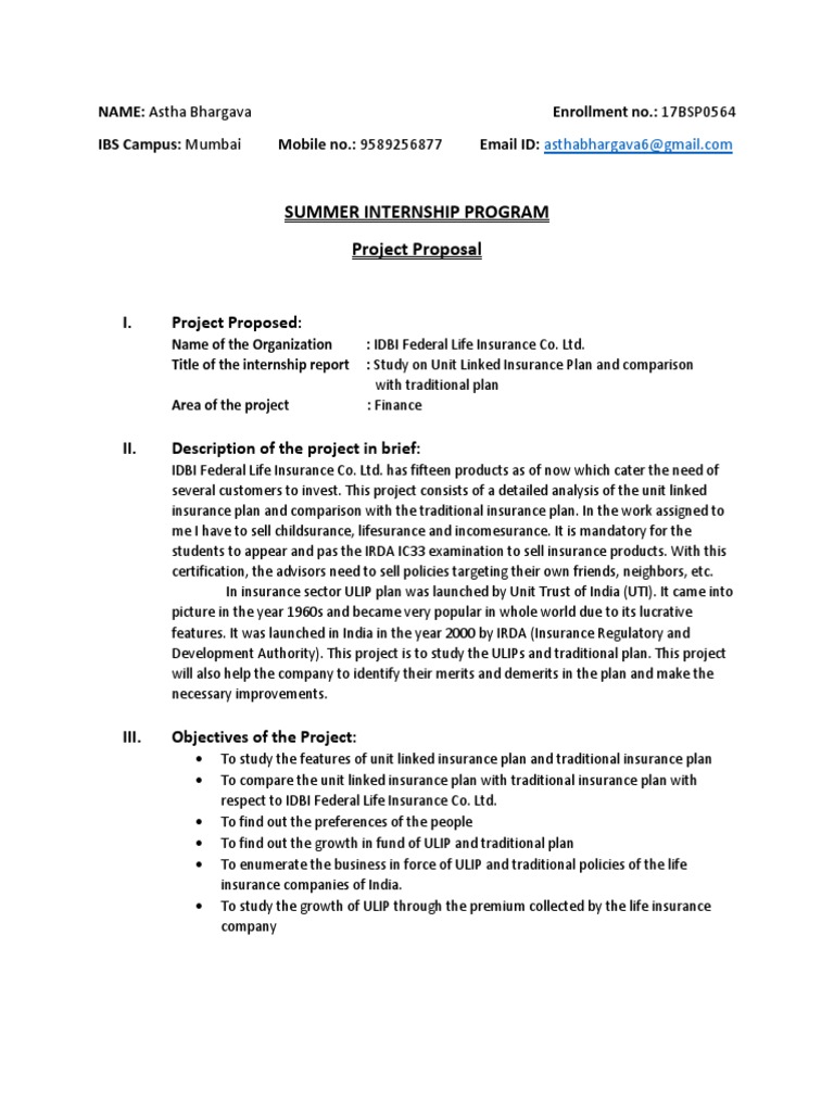 Summer Internship Program Project Proposal | PDF | Life Insurance ...