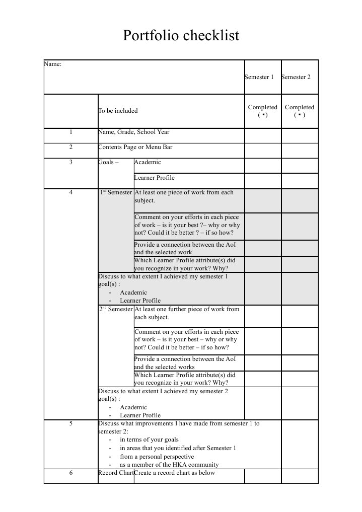 Portfolio Checklist 2010 Word | PDF