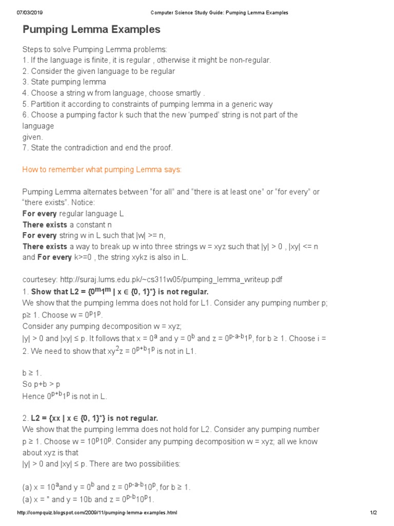 Pumping Lemma Examples-1 | PDF | Formalism (Deductive) | Areas Of Computer Science