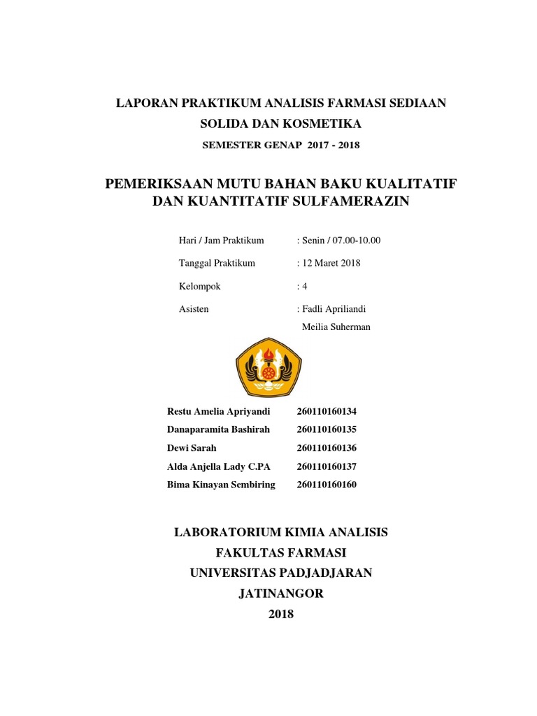 Pemeriksaan Mutu Bahan Baku Kualitatif Dan Kuantitatif Sulfamerazin | PDF