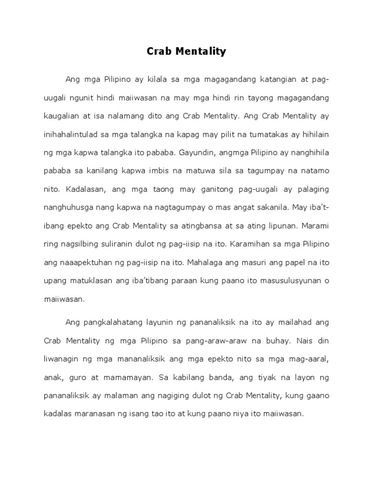 Crab Mentality Paper | PDF