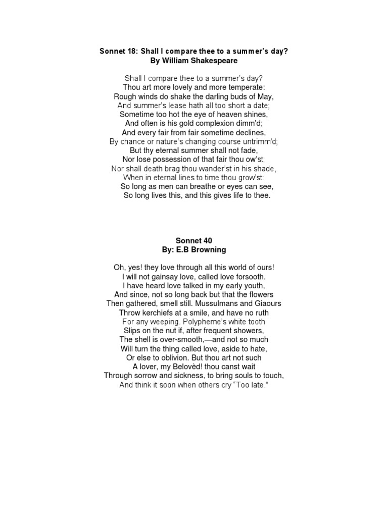 Sonnet 18: Shall I Compare Thee To A Summer's Day? by William ...