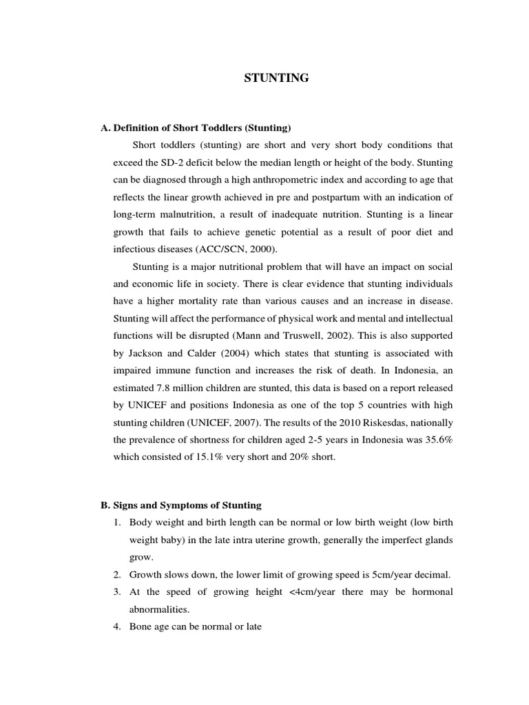 Stunting: A. Definition of Short Toddlers (Stunting) | PDF ...