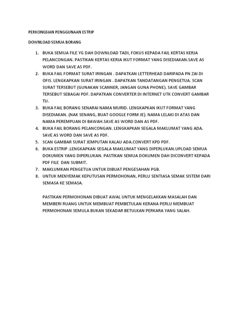 Panduan Pengisian Estrip | PDF
