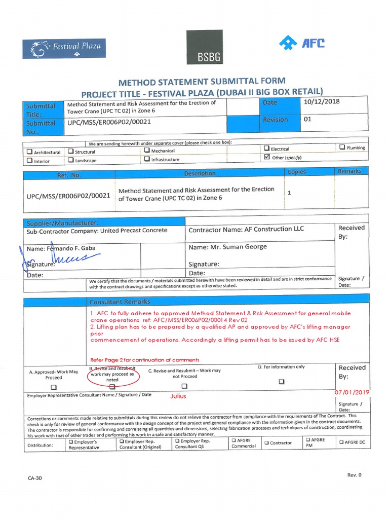 UPC-MSS-ER006P02-00021rev01-Method Statement and Risk Assessment For The Erection of Tower Crane ...