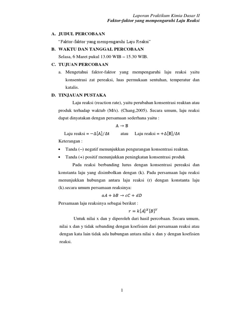 Laporan Praktikum Laju Reaksi Part 1 | PDF