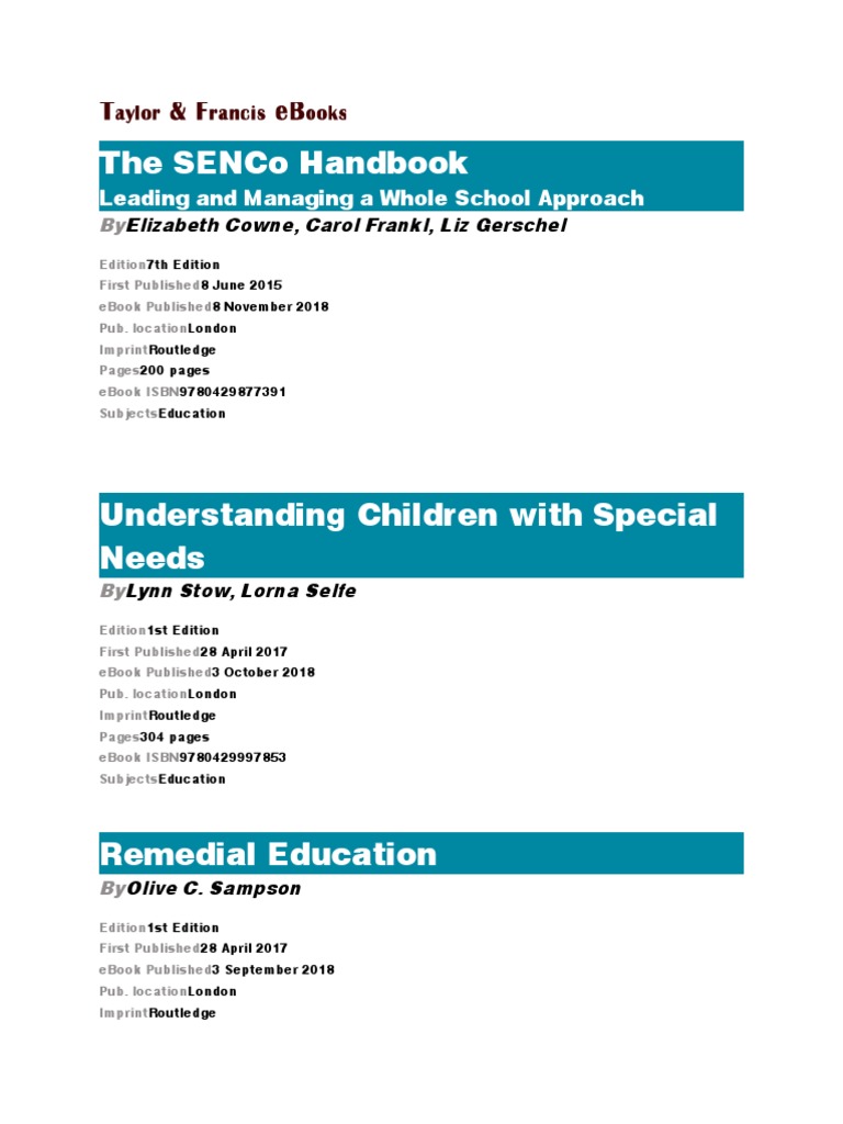 The Senco Handbook: Leading and Managing A Whole School Approach | PDF ...