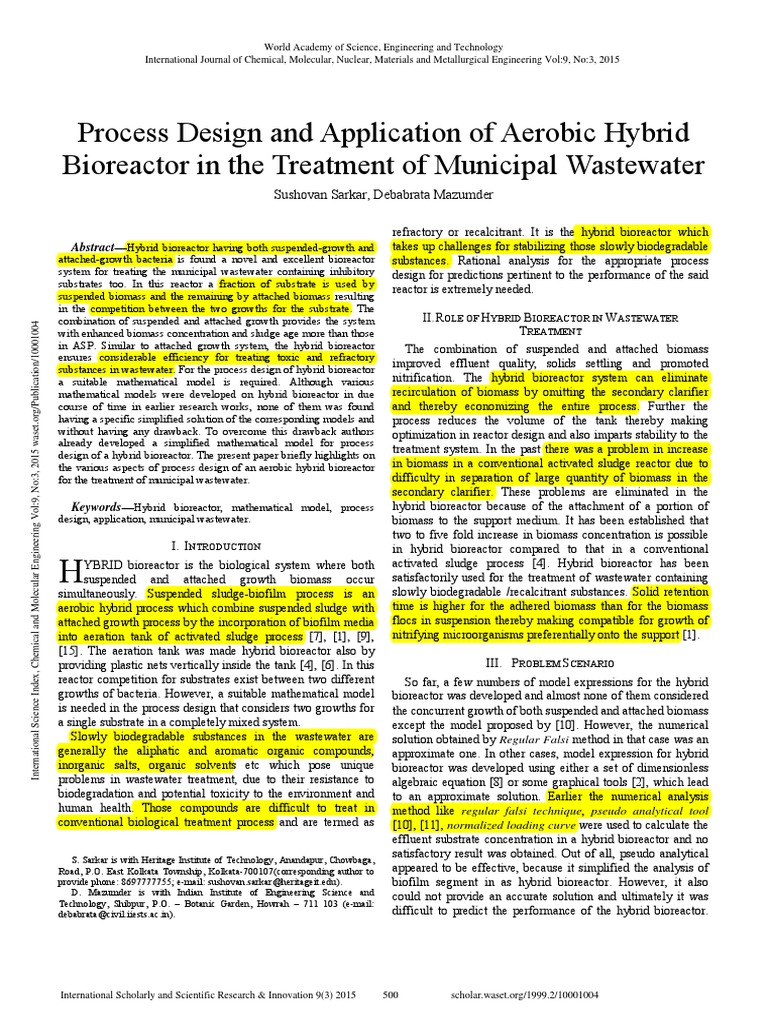 Process Design and Application of Aerobic Hybrid Bioreactor in The ...