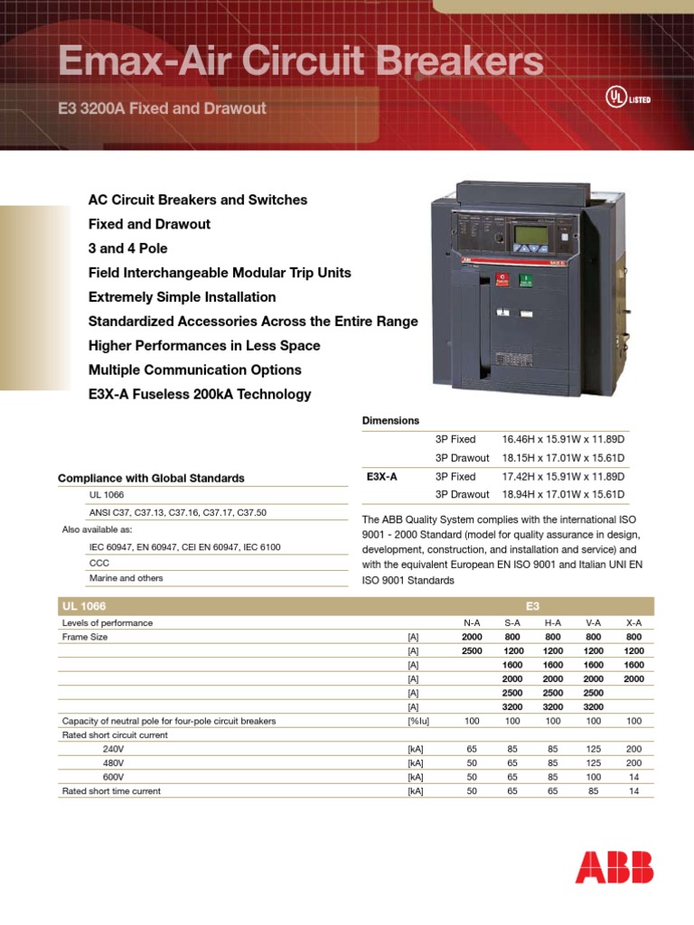 Emax-Air Circuit Breakers: E3 3200A Fixed and Drawout | PDF | Power ...