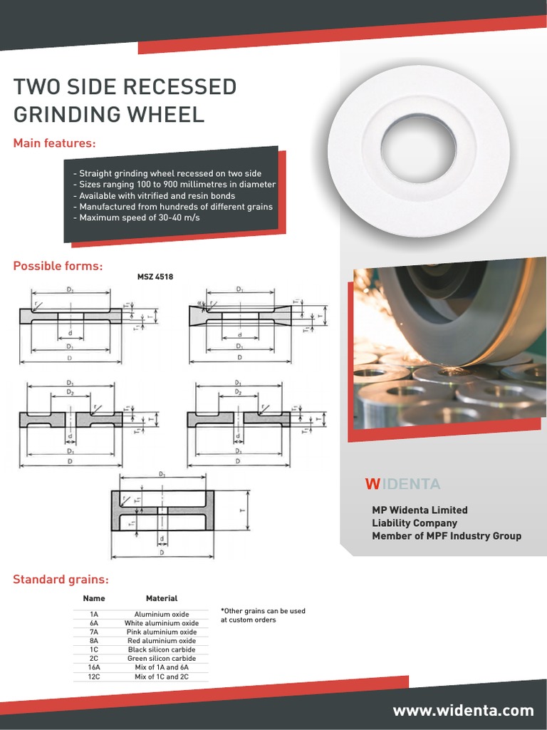 Widenta Two Side Recessed Grinding Wheel PDF | PDF