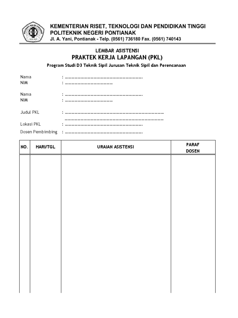 Lembar Asistensi PKL Mahasiswa Teknik Sipil | PDF