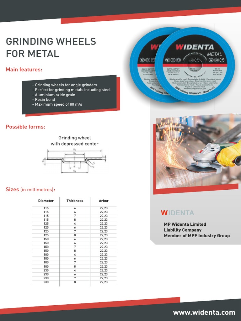 Metal Grinding Wheels Specifications | PDF