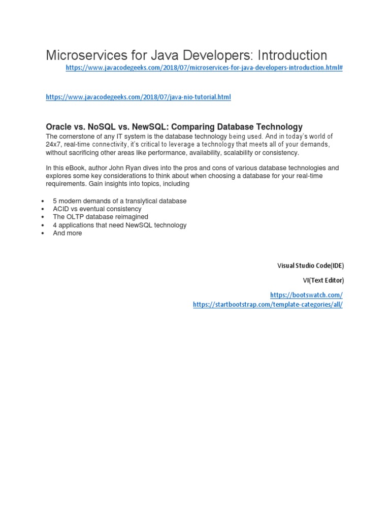 Microservices For Java Developers: Introduction: Oracle vs. Nosql vs ...