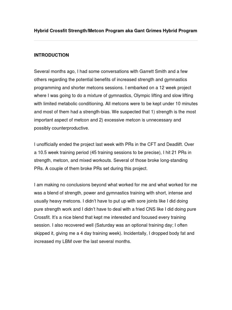Gant Grimes Hybrid Crossfit Program | PDF | Physical Fitness | Kettlebell