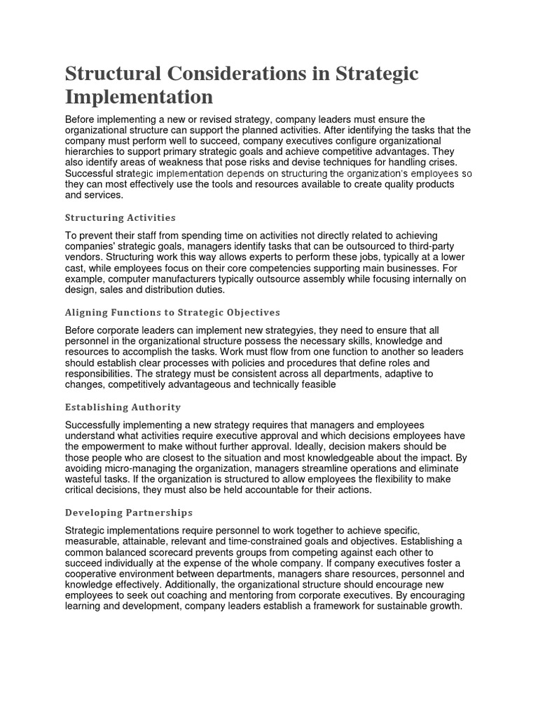 Structural Considerations in Strategic Implementation: Structuring ...