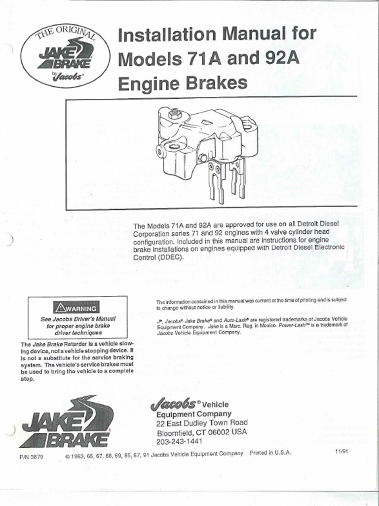 Jacobs Engine Brake Install Manual | PDF