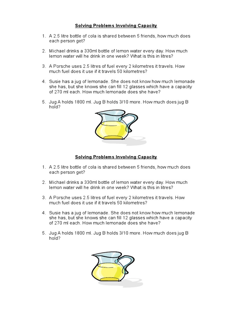 Capacity Word Problems Y5 6 | PDF