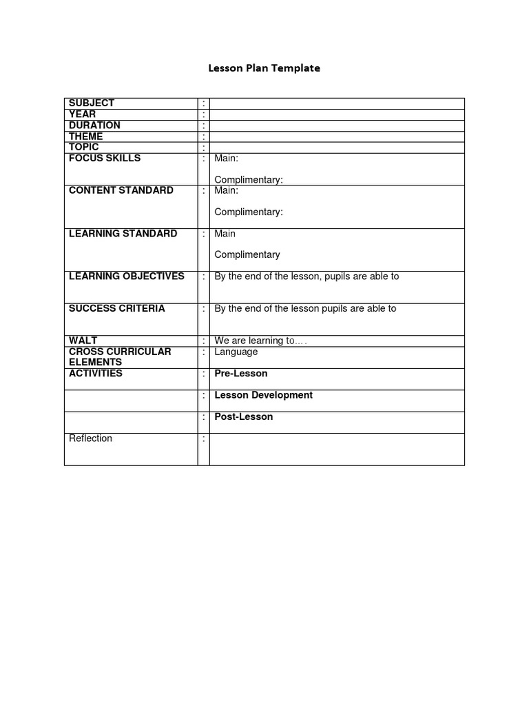 Lesson Plan Template: Subject Year Duration Theme Topic Focus Skills | PDF