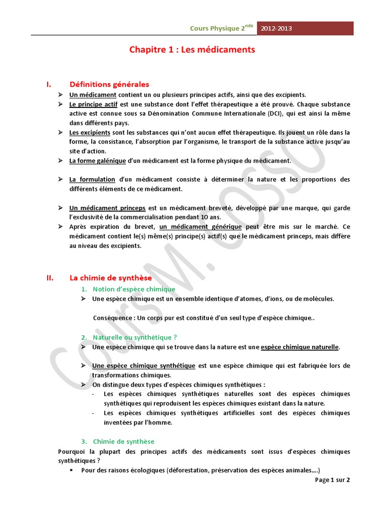 Chapitre 1 Les Medicaments | PDF | Chimie | Pharmacologie