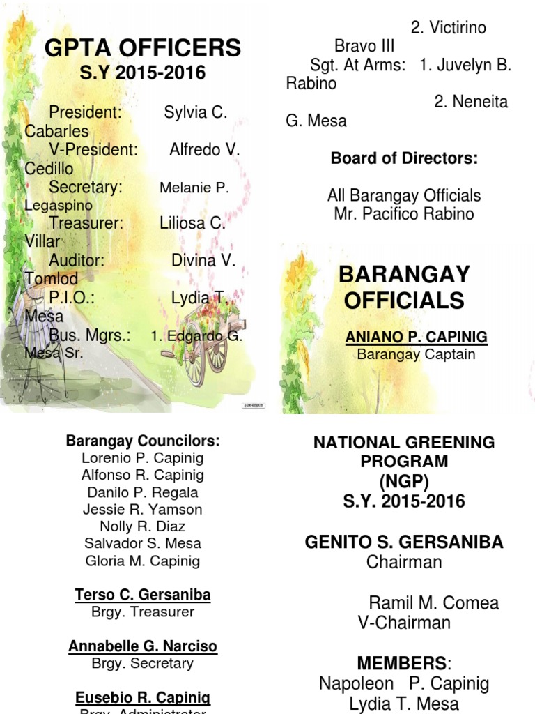 Gpta Officers: Barangay Officials | PDF | Leadership | Government