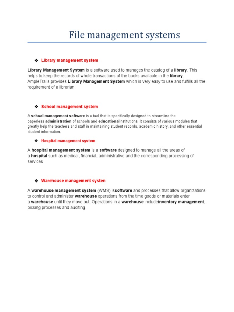 File Management Systems for Libraries, Schools, Hospitals and ...