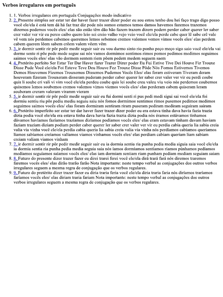 Verbos Irregulares Em Português Pdf Pdf