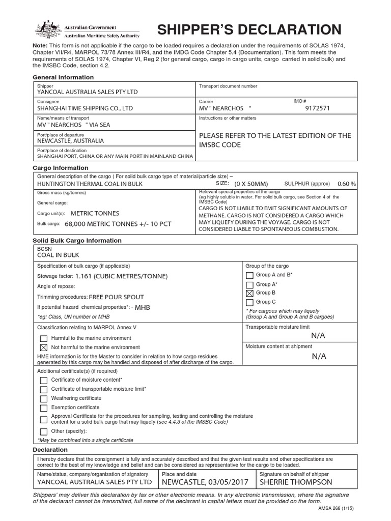 Shipment Declaration | PDF | Cargo | Transport