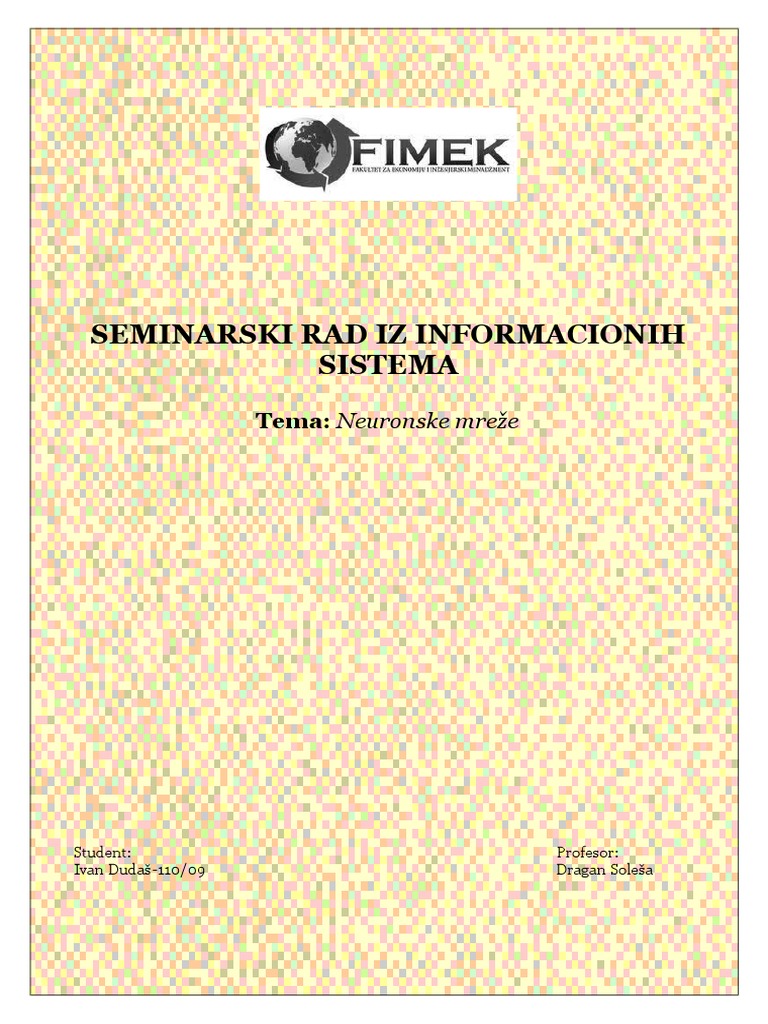 Seminarski Rad Neuronske Mreze | PDF