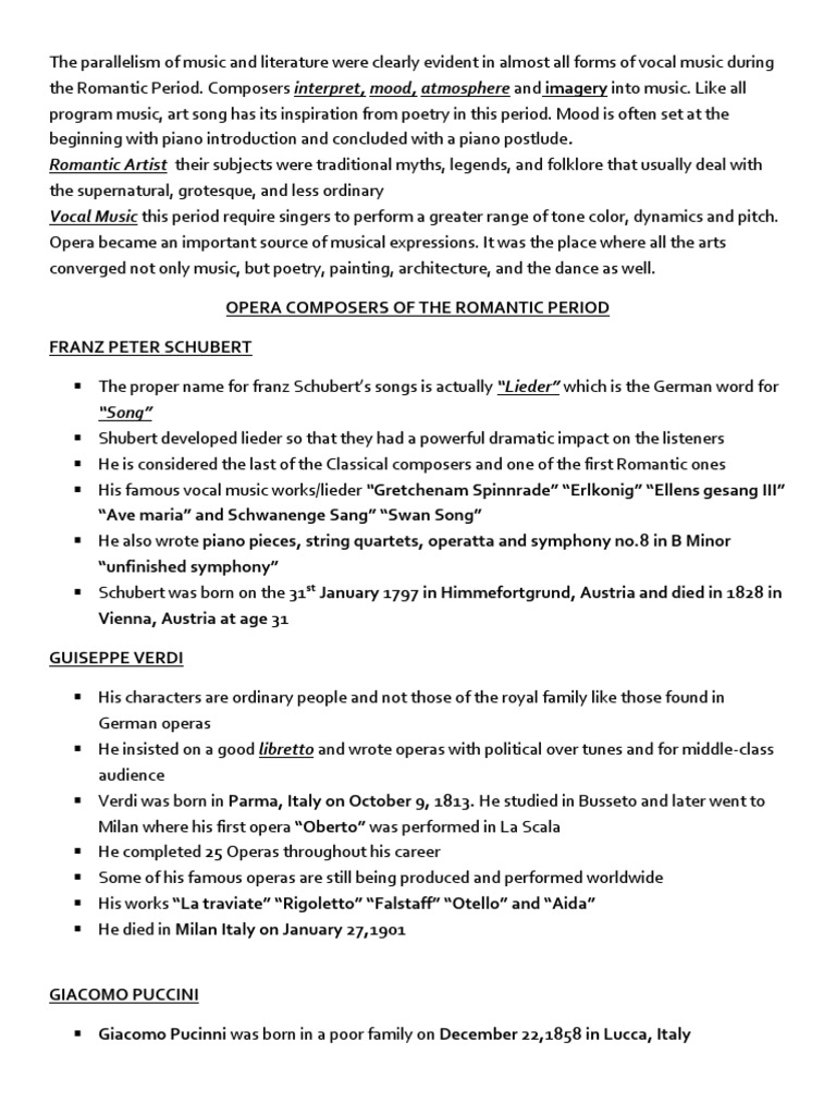 Opera Composers of The Romantic Period | PDF | Giacomo Puccini | Franz ...