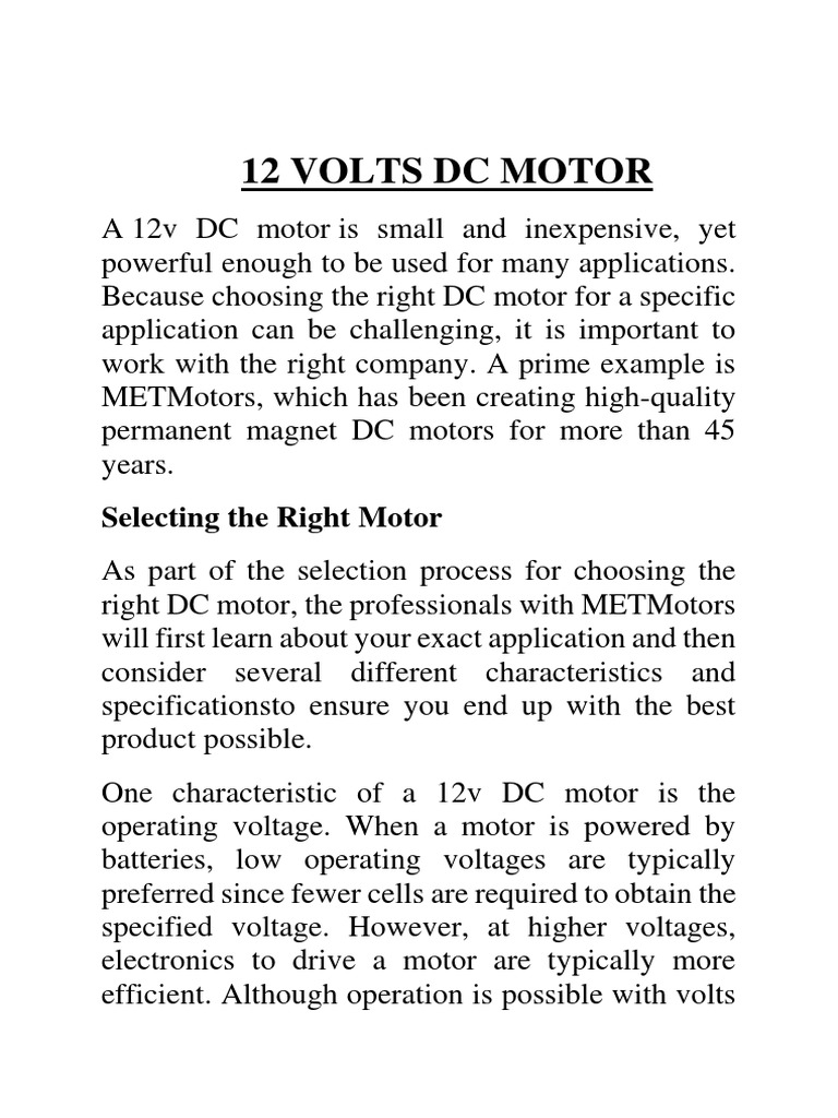 12 VOLT DC MOTOR Project | PDF | Electric Motor | Magnetic Field