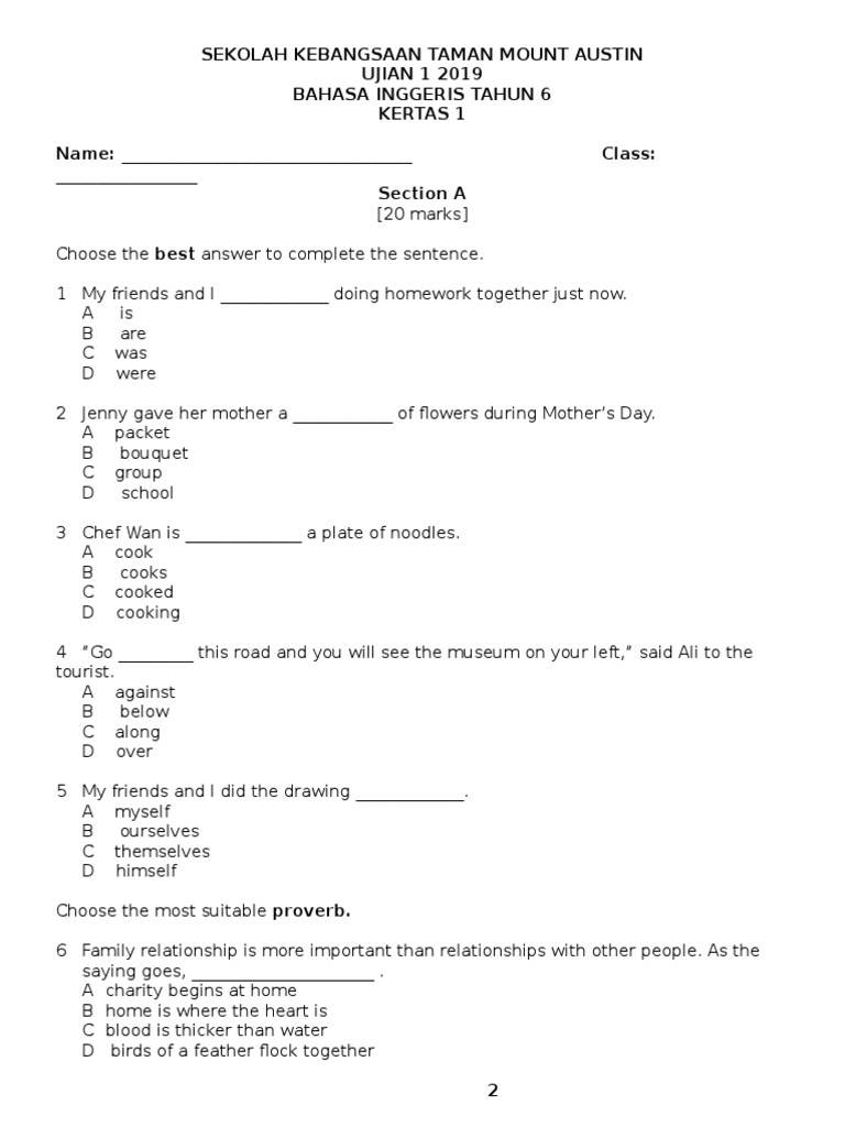 Ujian 1 - BI TAHUN 6 | PDF