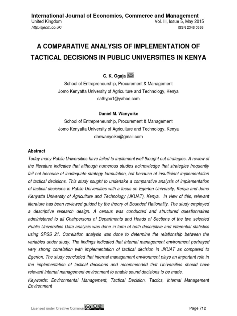 A Comparative Analysis of Implementation of Tactical Decisions in ...