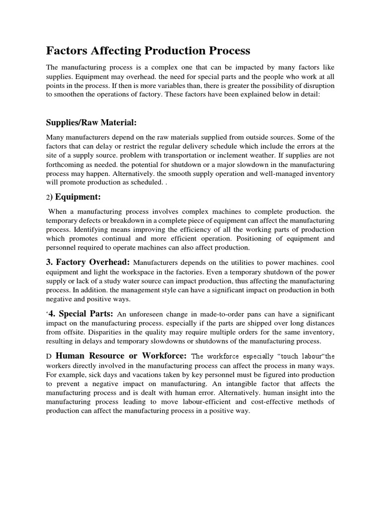 Factors Affecting Production Process 23 | PDF | Factory | Inventory
