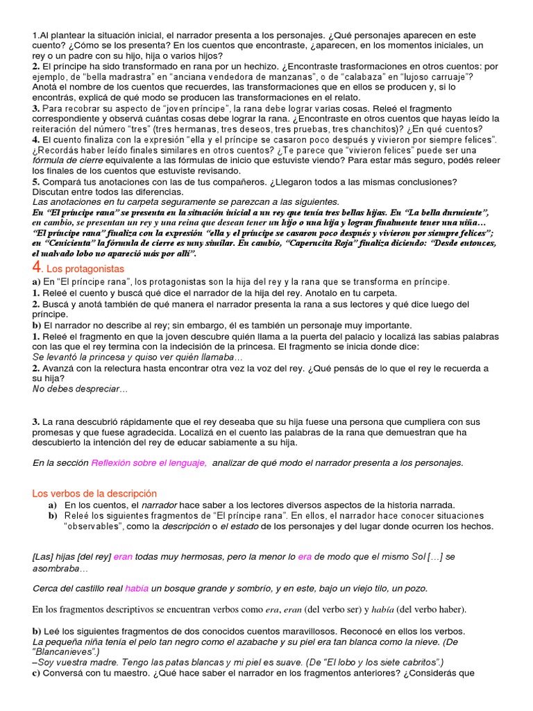 Actividades 2 Principe Rana | PDF | Narración | Verbo