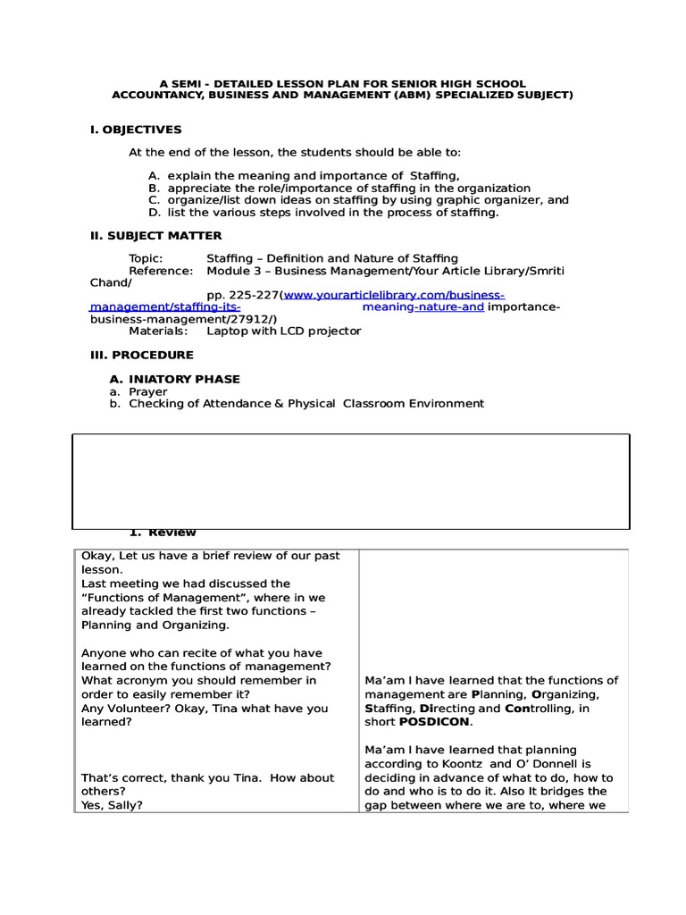 Semi Detailed Lesson Plan For Shs Abm Strand | PDF | Organizational ...
