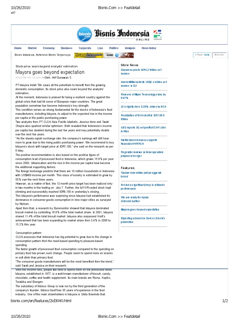 MYOR Goes Beyond Expectation | PDF | Stocks | Income