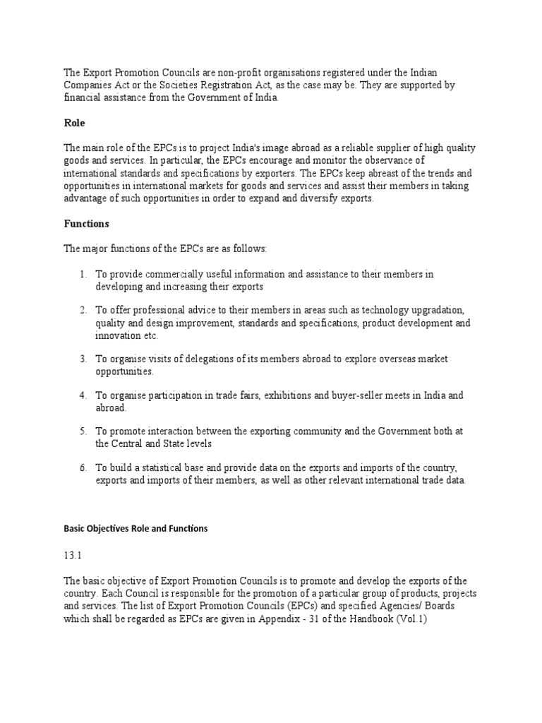 The Export Promotion Councils Word | PDF | Specification (Technical ...