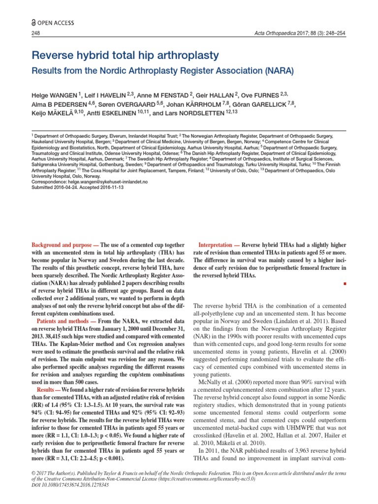 Reverse Hybrid Total Hip Arthroplasty: Results From The Nordic ...