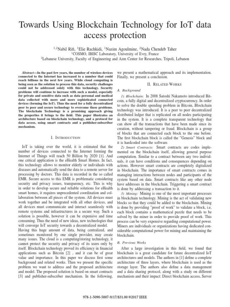 Towards Using Blockchain Technology For Iot Data Access Protection | Download Free PDF | Gateway ...
